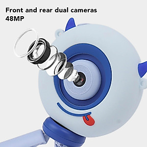Fdit Kids Camera Abs Silicone Girls Artificial Swag Kids Video Camera with Stand for 3‑12 Years Old (Blue)