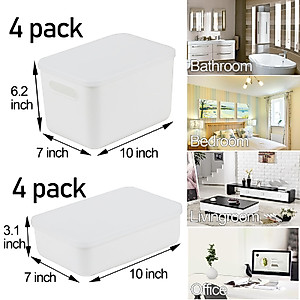 ZEXALOR 8 Pcs Storage Bins with Lids, Stackable Plastic Storage Containers for Organizing, Organizer Bins Shelf Baskets for Pantry Cabinet Shelves Desktop Freezer Drawer Organization (White, 4M+4S)
