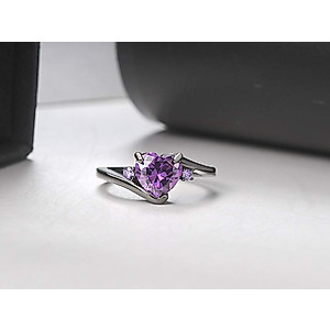 GUIDECUN Exquisite 18K Black Gold Plated Promise Band Ring Wedding Purple Heart Cubic Zirconia Rings for Women （Available in Size 6, 7, 8, 9，10） (US Size 6)