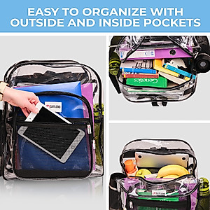 SHYLERO Clear Backpack For Work XL - Heavy Duty School Bookbag has TSA Lock, 2-WAY Zip, Transparent PVC - H18''xW14''xD8