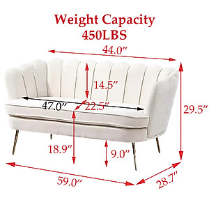 DWOYFO 59” Small Modern Chenille Loveseat Sofa, 2-Seater Sofa with Gold Metal Legs, Small Couch with Flower Shaped Back for Living Room Bedroom Office (Beige & Chenille)