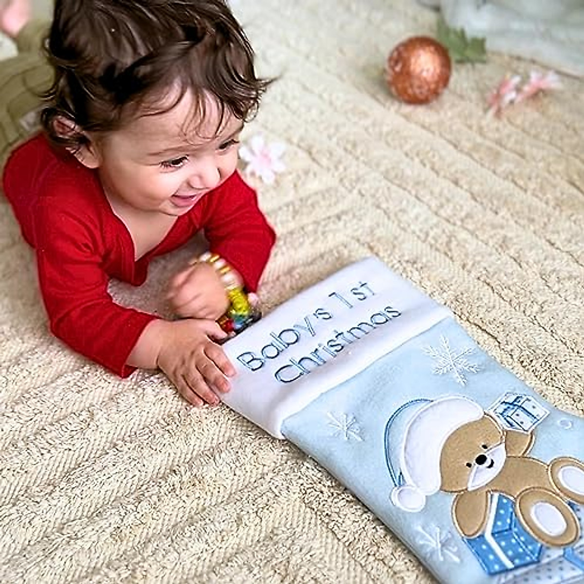 Heart's Sign Babys First Christmas Stocking 2024 | My First Christmas Baby Boy and Baby Girl | Newborn Stockings Christmas Ornaments | Newborn Christmas Decor, Blue