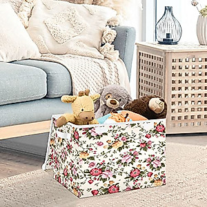 Floral Pattern Storage Basket 16.5x12.6x11.8 In Collapsible Fabric Storage Cubes Organizer Large Storage Bin with Lids and Handles for Shelves Bedroom Closet Office