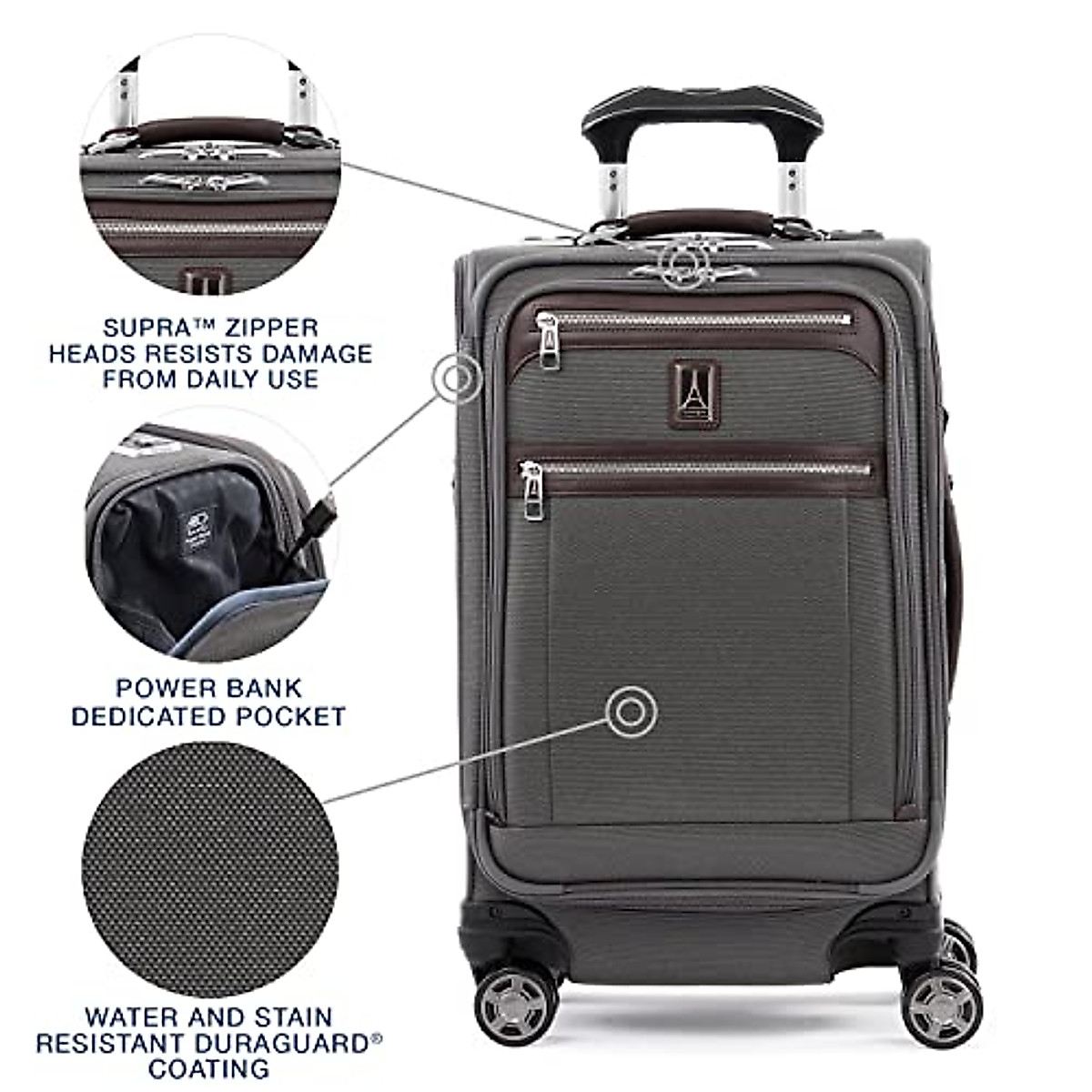 Travelpro Platinum Elite Softside Expandable Carry on Luggage, 8 Wheel Spinner Suitcase, USB Port, Suiter, Men and Women, Vintage Grey, Carry On 21-Inch
