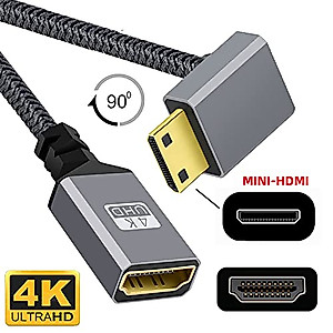 NFHK 4K Type-C Mini HDMI 1.4 Male 90 Degree Down Angled to HDMI Female Extension Cable for DV MP4 Camera DC Laptop