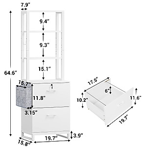 Itaar 2 Drawer File Cabinet, Filing Cabinet with Lock fits Letter, Legal, A4 Size, File Cabinets for Home Office with Storage Bag, Open Shelf and Hook, White