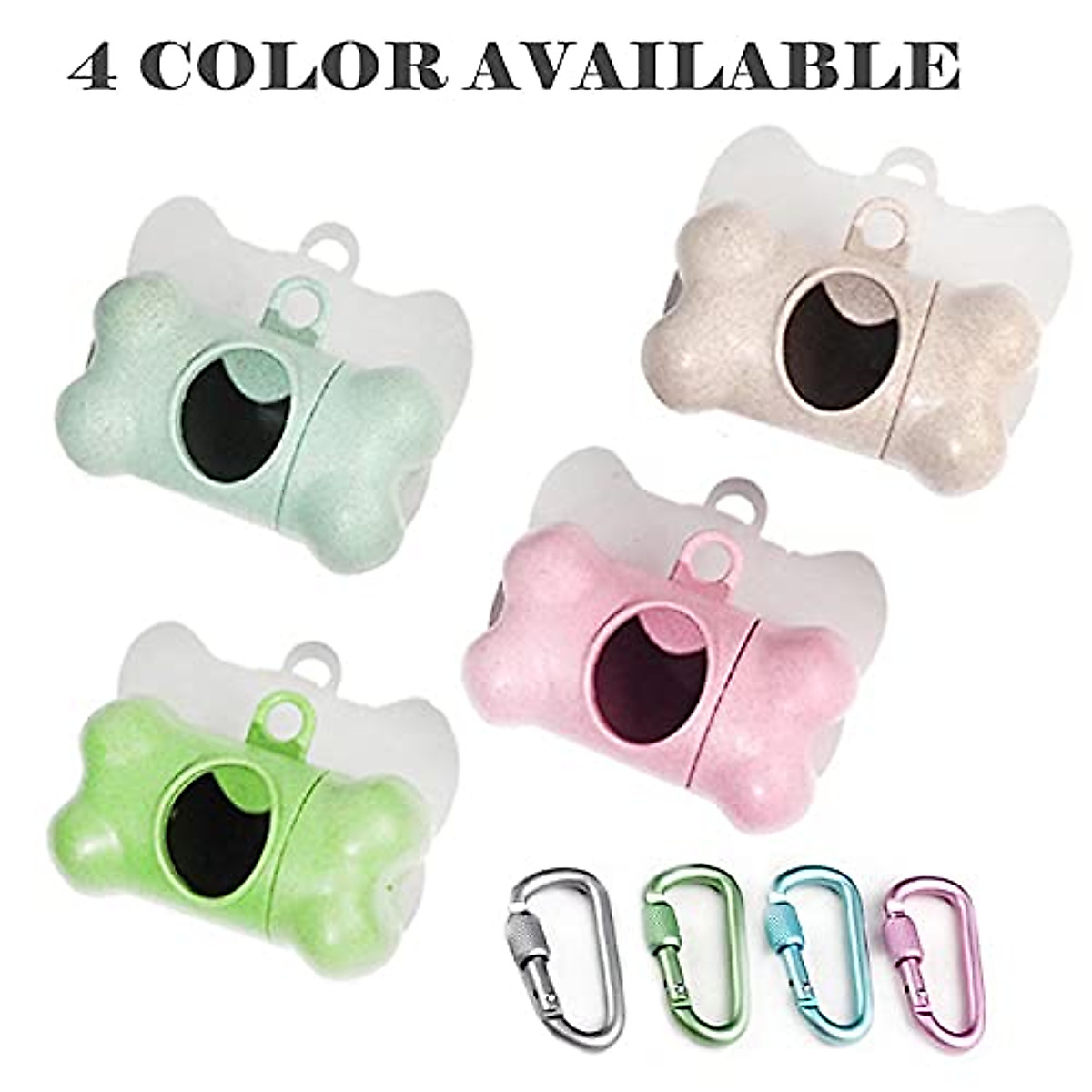 Dog Poop Pickup Bags Holder Dispenser with 1 Roll Random Color Leak-proof Scented Doggy Waste Bags and Carabiner with Safety Lock Plus Hook and Loop Fastener Never Loose on Leash Lead Again (Pink)