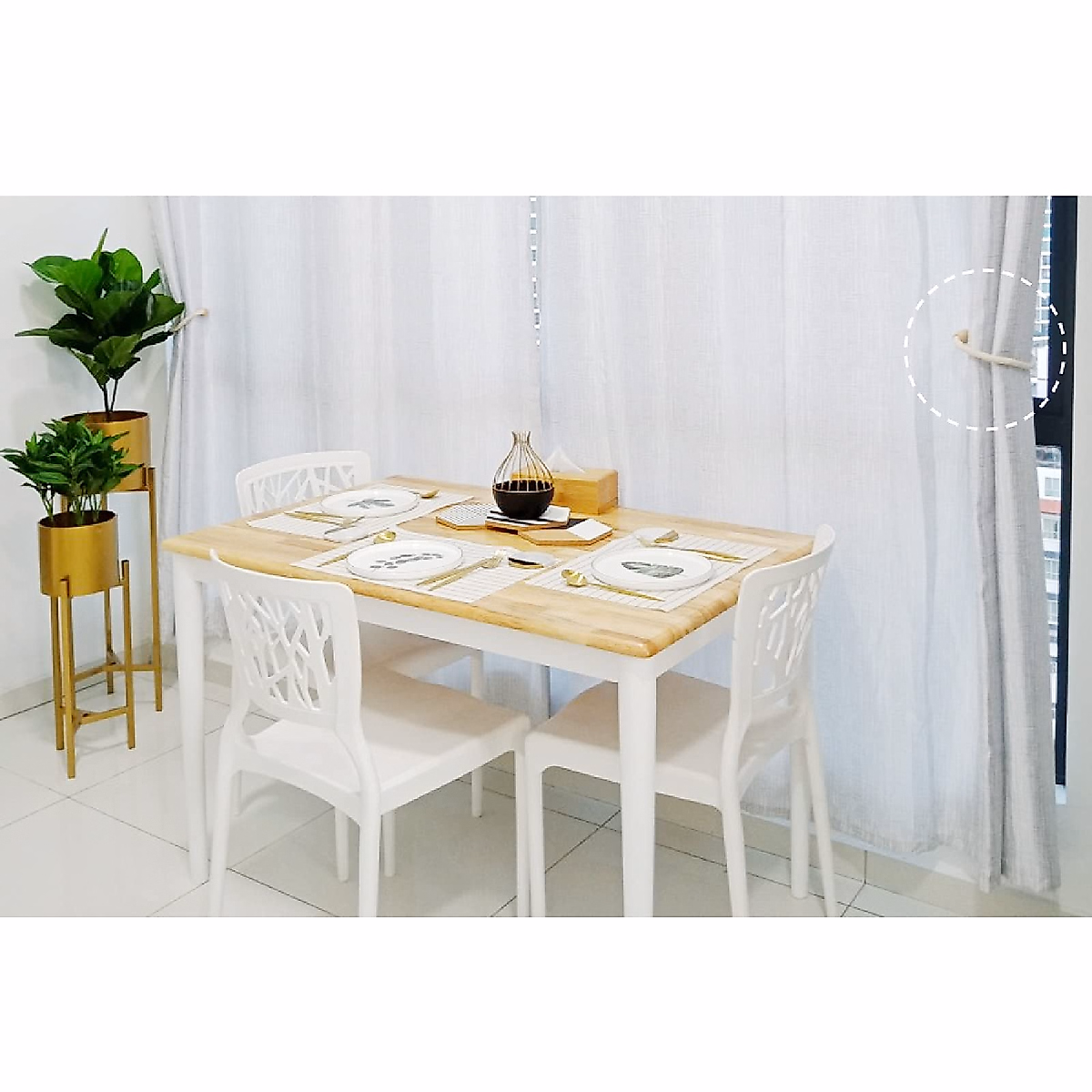 Magnetic Curtain Ties Holdbacks Tiebacks, Wood Bead Decorative Drape Tie Backs Holdback Holders for Blackout Sheer Window Treatment Outdoor, Convenient Curtain Ties No Tools Required White 2 Pack