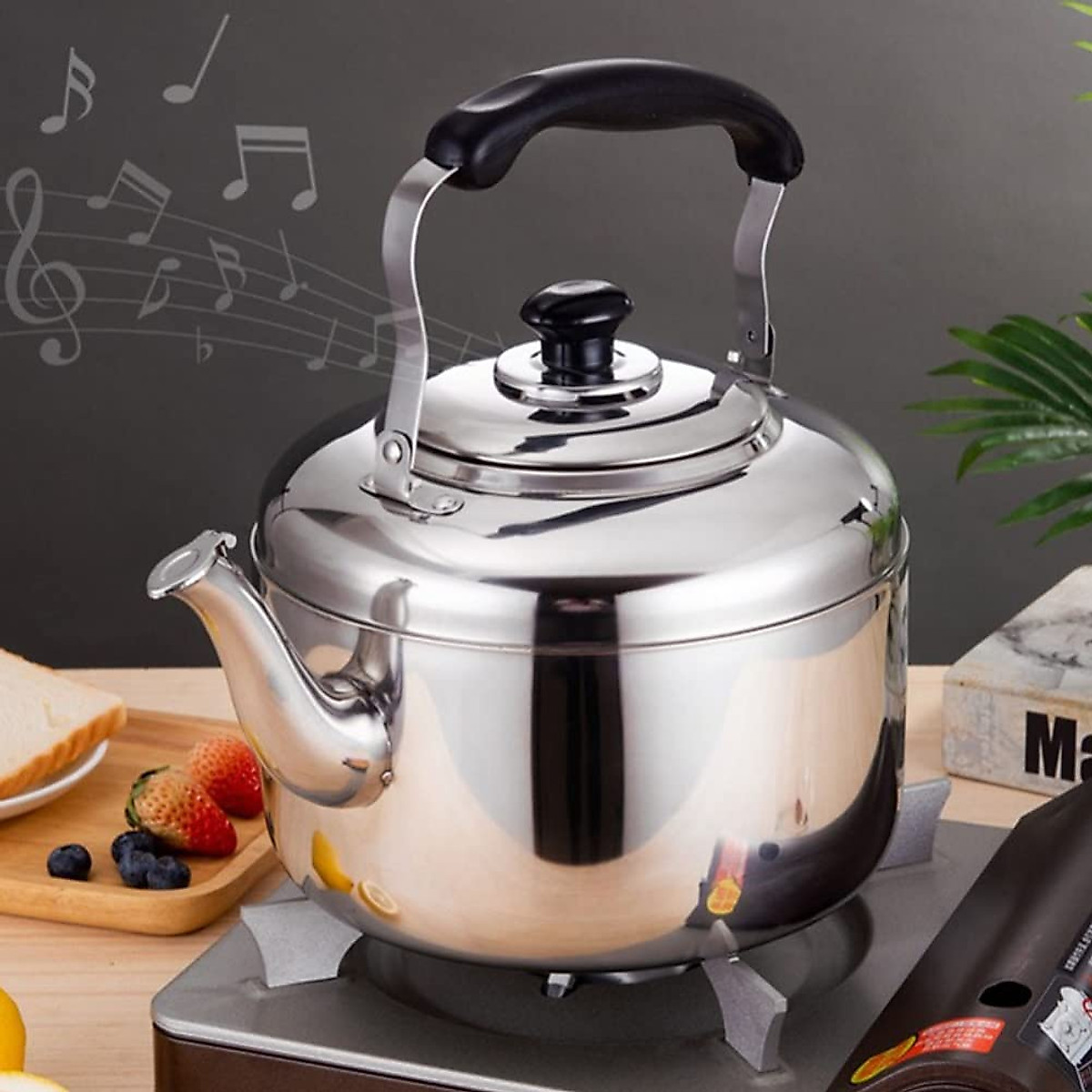 Yardwe Insulated Teapot Stovetop Tea Kettle, 4 liters Silver Water Kettle, Stainless Steel Vintage Fast Boiling Tea Pot, Mirror Finish, Ergonomic Handle Whistling Tea Pot