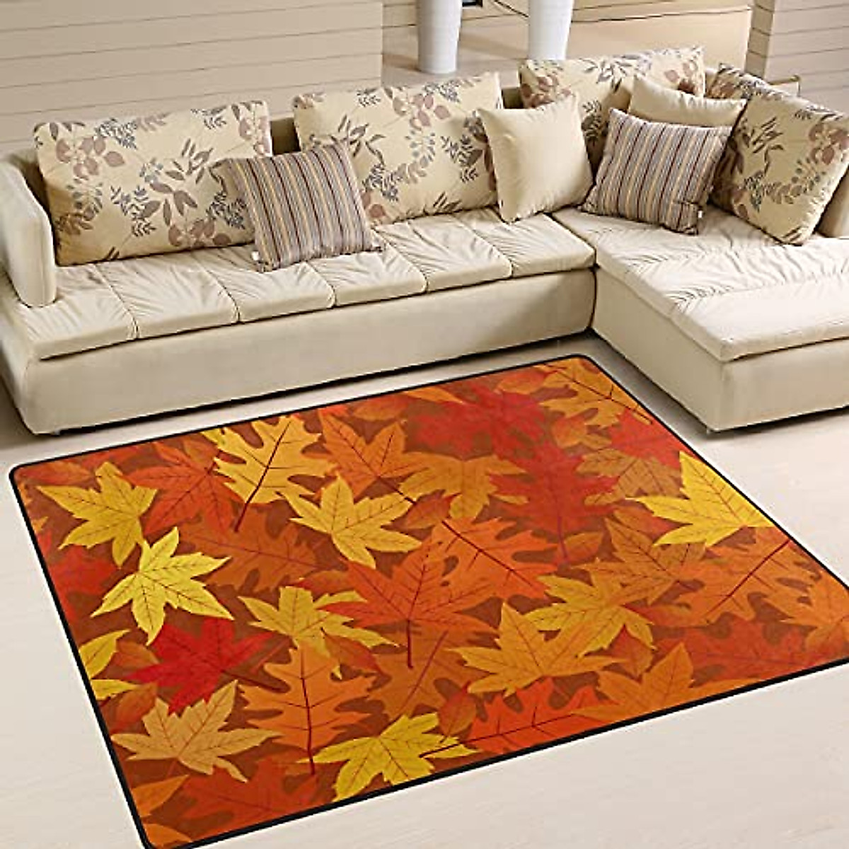 ALAZA Happy Thanksgiving Day Maple Leaf Fall Non Slip Area Rug 5' x 7' for Living Dinning Room Bedroom Kitchen Hallway Office Modern Home Decorative