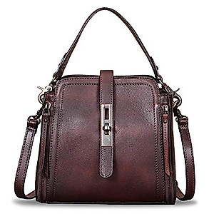 Genuine Leather Crossbody Bag for Women Vintage Handmade Satchel Purse Handbag with Removable Top-Handle Strap (Coffee)