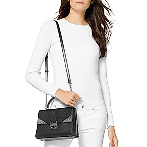 MICHAEL Michael Kors Sloan Embossed Leather Top Handle Satchel, Black Pewter