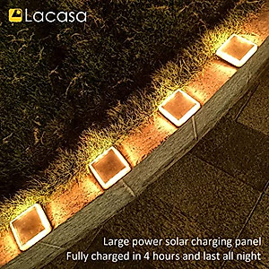 Solar Deck Lights, Driveway Walkway Dock Light Solar Powered Outdoor Stair Step Pathway LED Lamp for Backyard Patio Garden Ground, auto On/Off - Warm White - Square - 4 Pack