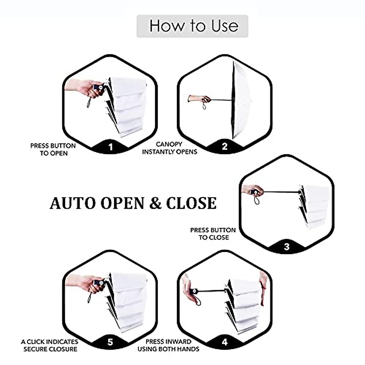 Cuby UV Sun Umbrella Compact Folding Travel Umbrella Auto Open and Close for Windproof, Rainproof & 99.98% UV Protection Parasol with Black Anti-UV Coating (White)