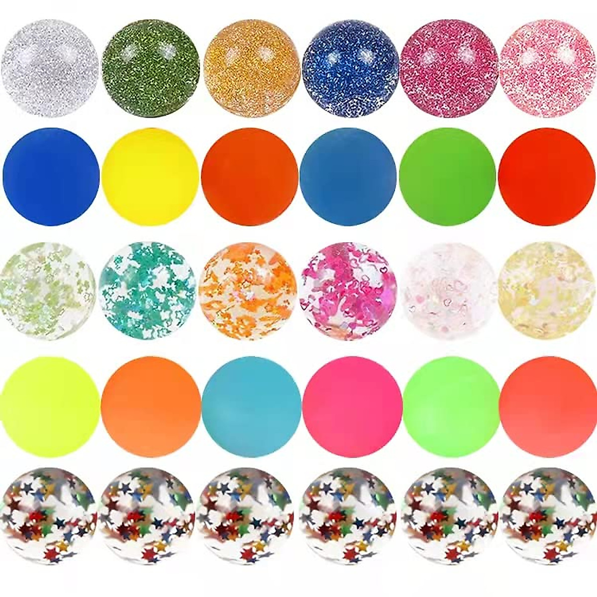 HYMONA 30 PCS of 45mm / 1.77 inch Large Diameter Super Bouncy Balls for Kids Bouncing Balls in 5 Mix Styles X (6 Balls Each Style) for Vending Machines