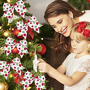 24 Pcs Red Green Christmas Bows Decorations, 6 Inch Polka Dot Christmas Tree Bows Xmas Bows Ornaments for Home Wreaths Garland Wedding Gift Party Indoor Outdoor