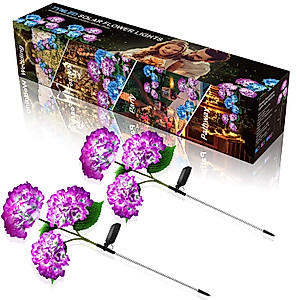 TYNLED Solar Lights Outdoor Decorative - 2 Pack Hydrangea Solar Garden Stake Lights Waterproof and Realistic LED Flowers Powered Outdoor In-Ground Lights for Garden Lawn Patio Backyard (Purple)