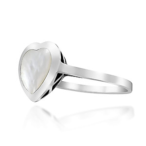 AeraVida Heart of Compassion White Mother of Pearl Inlay .925 Sterling Silver Ring (8)