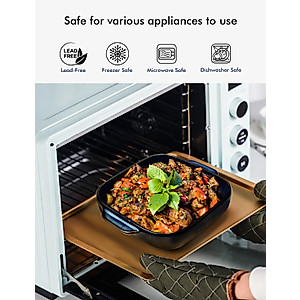 Ceramic Baking Dish - 8x8 Deep Square Baking Pan, Lasagna Pan with Double Handles, Non-Stick Casserole Pan for Oven, Brownie, Lasagna, Roasting - Home Gift (Reactive Glaze Blue)