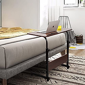 Hadulcet Mobile Side Table, Mobile Laptop Desk Cart, Adjustable Over Bed Table with Wheels for Sofa, 31.5 x 15.7 in, Red Walnut