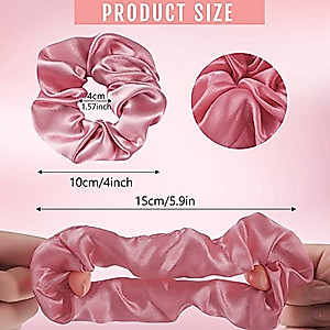 6 Pieces Satin Silk Scrunchies for Hair Pink Silk Scrunchies for Women Girls Elastic Silk Ponytail Holders Cute Big Hair Ties Hair Accessories No Hurt Your Hair, Pink Series