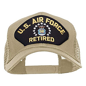 e4Hats.com US Air Force Retired Military Patched Mesh Cap - Khaki OSFM
