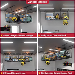 Besiost 32 Inches L Shaped Overhead Storage Rack, Height Adjustable Garage Storage Organization System, Heavy Duty Reversible Garage Ceiling Storage Rack for Garage, Warehouse, Load 700LBS