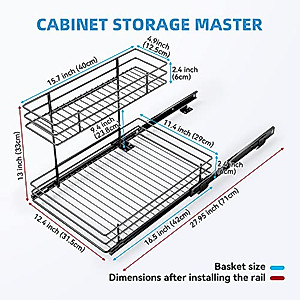 G-TING Pull Out Cabinet Organizer, Under Sink Slide Out Storage Shelf with 2 Tier Sliding Wire Drawer - 12.6W x 16.53D x 12.99H - Request at Least 13 Inch Cabinet Opening(Black)