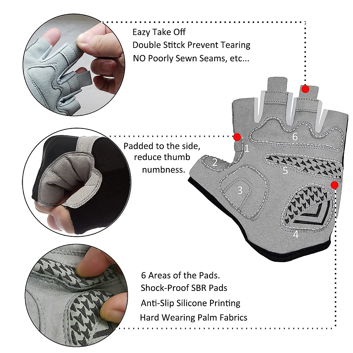 ROVOS Bike Gloves Men & Women Cycling Gloves Bicycle Gloves 5mm Absorbing Padded Half Finger Breathable Mountain Bike MTB Road Biking Gloves (Black, Medium)