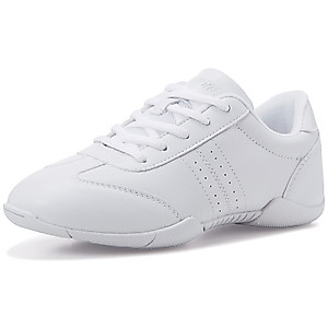 BAXINIER Youth Girls White Cheerleading Dancing Shoes Athletic Training Tennis Walking Breathable Competition Cheer Sneakers - White 13.5 Little Kid