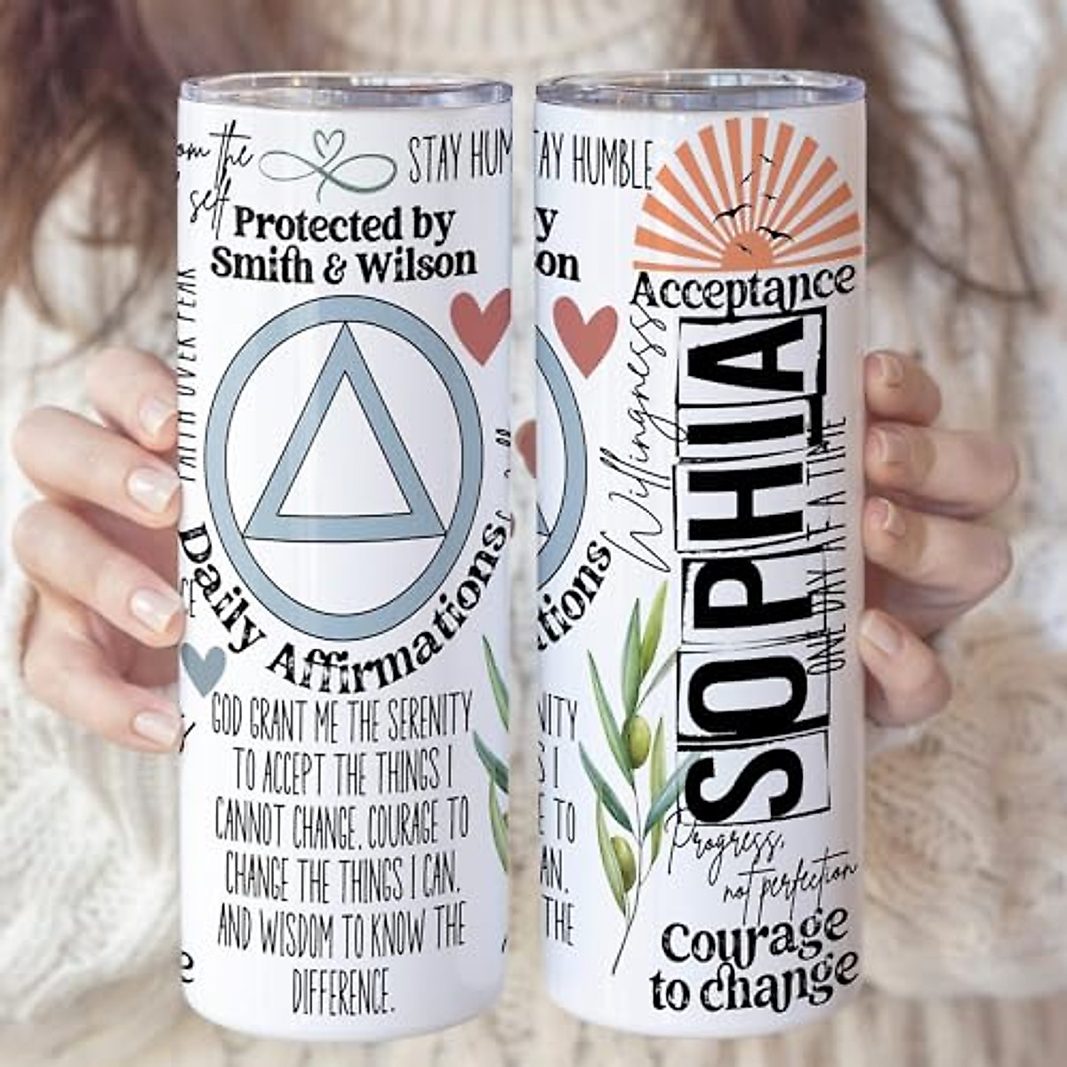 Personalized AA Recovery Affirmations Tumbler, Stainless Steel Vacuum Insulated Coffee Cup with Lid and Straw Double Wall Travel Mug for Tea Cold Beverages Drinks (30 oz)