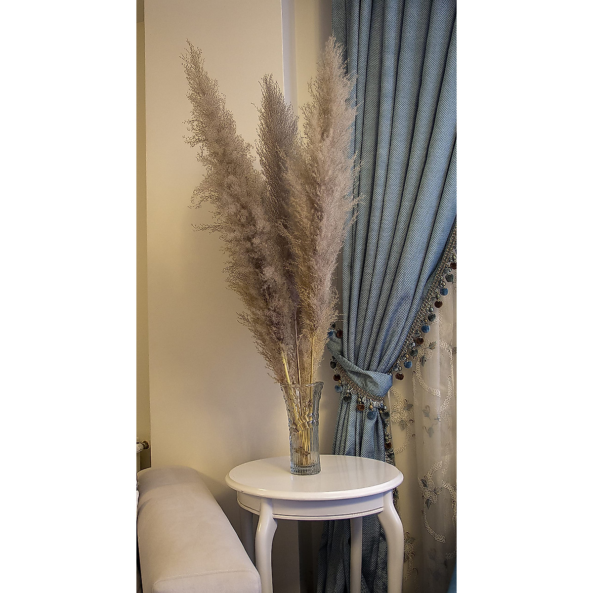 Natural & Dried Pampas Grass Plant Tall Gray 48"/120Cm 5 Stem 27+ Inch Plume for Flower Arrangement & Vase Decoration – Boho Bohemian Garden & Farmhouse Luxury Decor for Home,Wedding