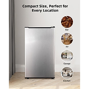 Geekman Upright Freezer, 3.2 Cu.ft Mini Freezer with Removable Shelves, 3-Level Adjustable Thermostat, Perfect for Home, Dorm, Office, Garage, Silver Color
