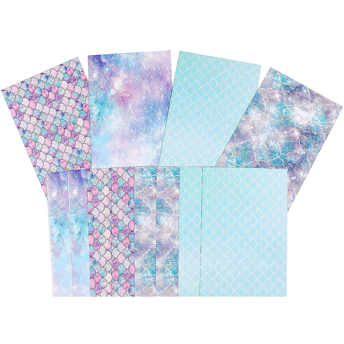 U'COVER Birthday Wrapping Paper for Girls Boys Kids Baby Shower Women Men Mermaid Scale Scallop Galaxy 12 Folded Sheet 4 Style Pattern Gift Wrapping Paper for Wedding Graduation Anniversary 20×29inch