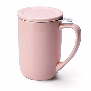 Sweese 16 OZ Porcelain Tea Mug with Infuser and Lid, Loose Leaf Tea Cup, Gifts for Tea Lover, Pink - 203.108