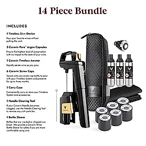 Coravin Timeless Six Plus Wine Preservation System - By-the-Glass Wine Saver - Wine Aerator, 3 Gas Capsules, 6 Screw Caps, Clearing Tool & Carry Case - White Wine, Red Wine & More - SE Anthracite