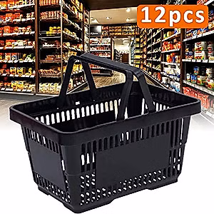 Black Shopping Basket Set of 12 Durable Black Plastic Grocery Shopping Baskets with Handles Storage Basket Organizer Basket for Christmas Party Birthday Gift