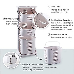 3 Tier Laundry Basket PP Material Laundry Basket with Wheels Laundry Basket Shelf with Two Kinds of Handles Clothes Baskets for Kitchen Bedroom Laundry Room Bathroom