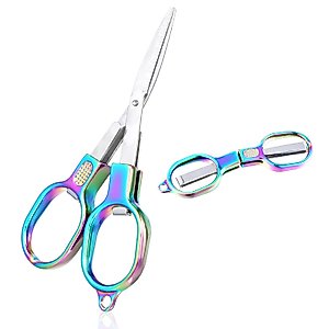 Nogeqi 2 Pcs Stainless Steel Folding Scissors Travel for Sewing Fishing Retractable Small Scissors for Crafts Portable Travel Scissors Christmas Gift for Men Home Office(Colorful)