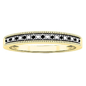 Dazzlingrock Collection 0.03 Cttw Round Black Diamond 11 Stone Milgrain Edge Wedding Band for Women in 10K Yellow Gold, Size 7