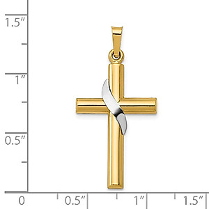 14k Yellow and White Gold Two Tone Cross Charm Pendant - 33mm x 16mm