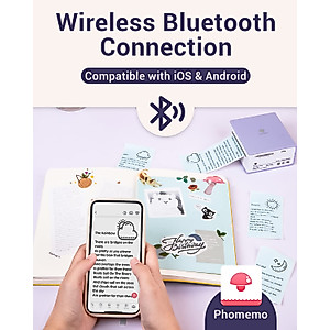 Phomemo Pocket Printer - M02 Mini Bluetooth Wireless Sticker Printer, Compatible with iOS & Android, Thermal Mobile Printer for Fun, memo, to-do List, Work Notes, DIY Journal, Purple