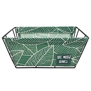 AIPOKE EPOCH Canvas Storage Basket Metal Holder Desk Table Organizer Home Decor, White Leaf