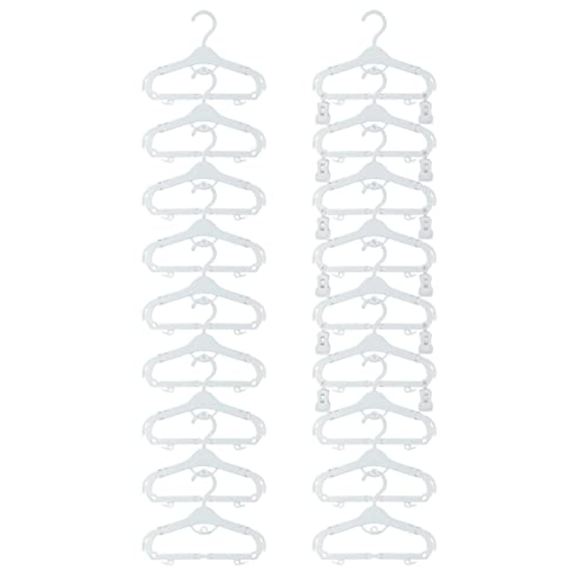 Grohanger Space Saving extendable Baby Hangers with Clips (10-16.4"). Only Expandable Kids Hangers with Full Adult Size Trouser bar and Clips. 18 Stylish Childrens Hangers. 6 Have Clips.