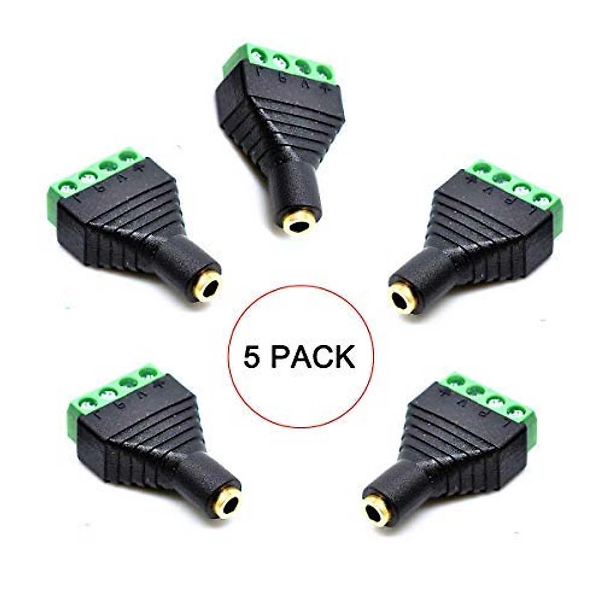 Kework 5-Pack 1/8" 3.5mm 4 Pole TRRS Stereo AV Female to 4-Screw Terminal Stereo Female Headphone AUX Balun Connector Converter Adapter (FM/FM)