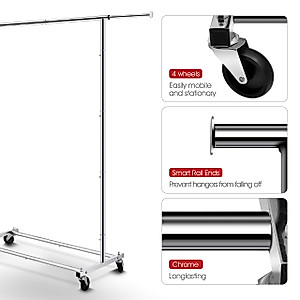 Simple Trending Standard Rod Clothing Garment Rack, Rolling Clothes Organizer on Wheels for Hanging Clothes, Chrome