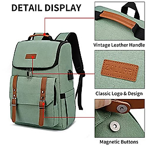 zalupri Work Laptop Backpack for Women and Men, 15.6 inch Computer Travel Backpacks for Working Stylish Teacher Backpack Casual Daypack laptop Bag with USB Charging Port, Green