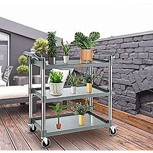 VEVOR Utility Service Cart, 3 Shelf Heavy Duty 220LBS Food Service Cart, Rolling Utility Cart with Lockable Wheels, 40" x 19.3" x 38.6" Plastic Utility Cart for Kitchen Office Restaurant Home, Grey