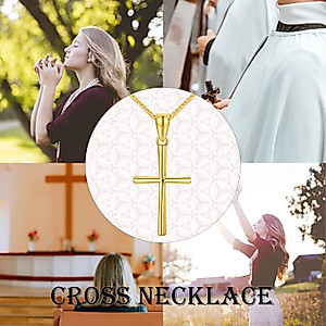 14k Gold Cross Pendant and Wheat Chain Necklace for Women, Baptism Jewelry Confirmation Gifts for Her, 18 inch