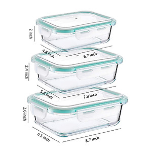WHOLE HOUSEWARES | Glass Food Storage Containers Meal Prep Pack of 3 in Different Sizes | Food Storage Containers Glass With Lids Airtight | For Meal Prep and Fruit